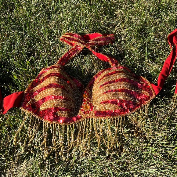 Tops | Nwt New With Tags Red Gold Bra Bralette Dancer Pole Gypsy Rave ...